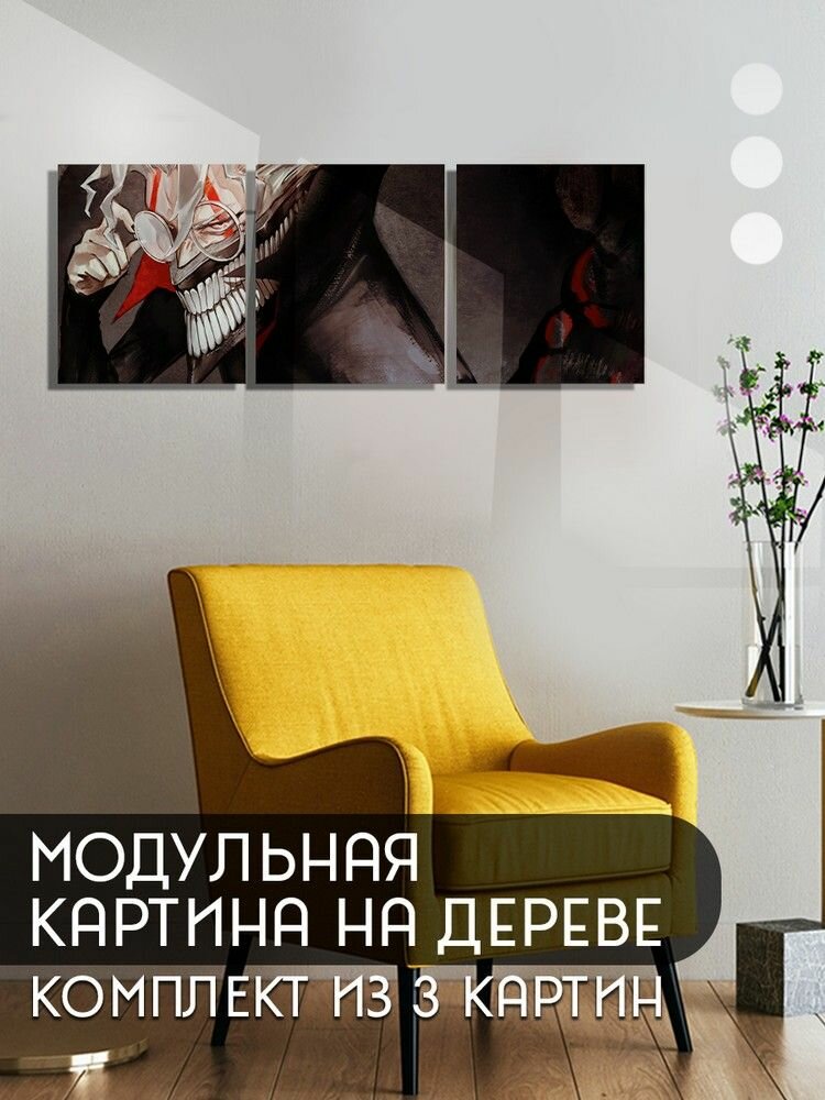 Модульная картина на дереве 66x24 см квадратные Аниме Дандадан (Япония, манга, Таро, Элиен Серпо, Айра Сиратори) - 738