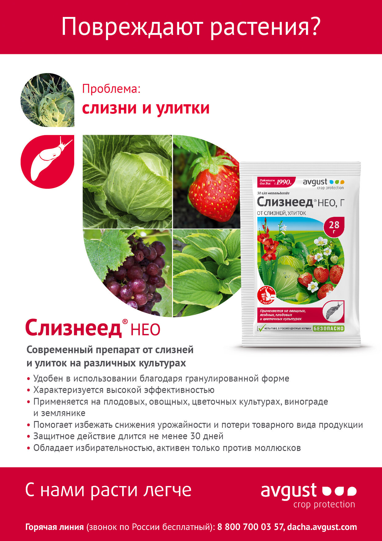 Слизнеед Нео, 28гр комплект - 2 штуки! Препарат от слизней и улиток, для всех растений Avgust