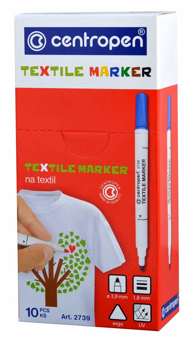 Centropen набор маркеров для рисования по текстилю, 1,8 мм, 10 цветов 2739/10