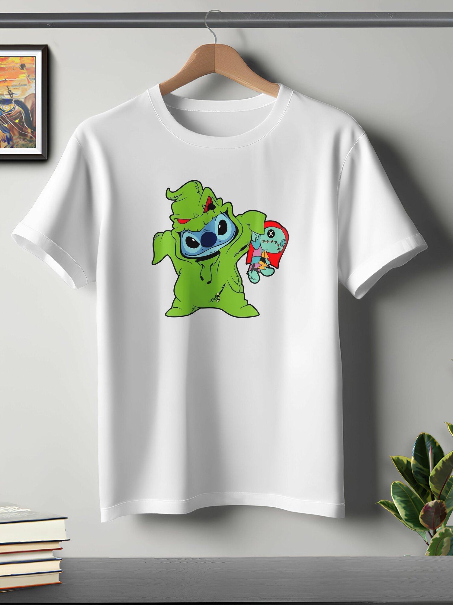 Футболка  Детская ONEQ 122 (7-8) размер с принтом Стич, белая