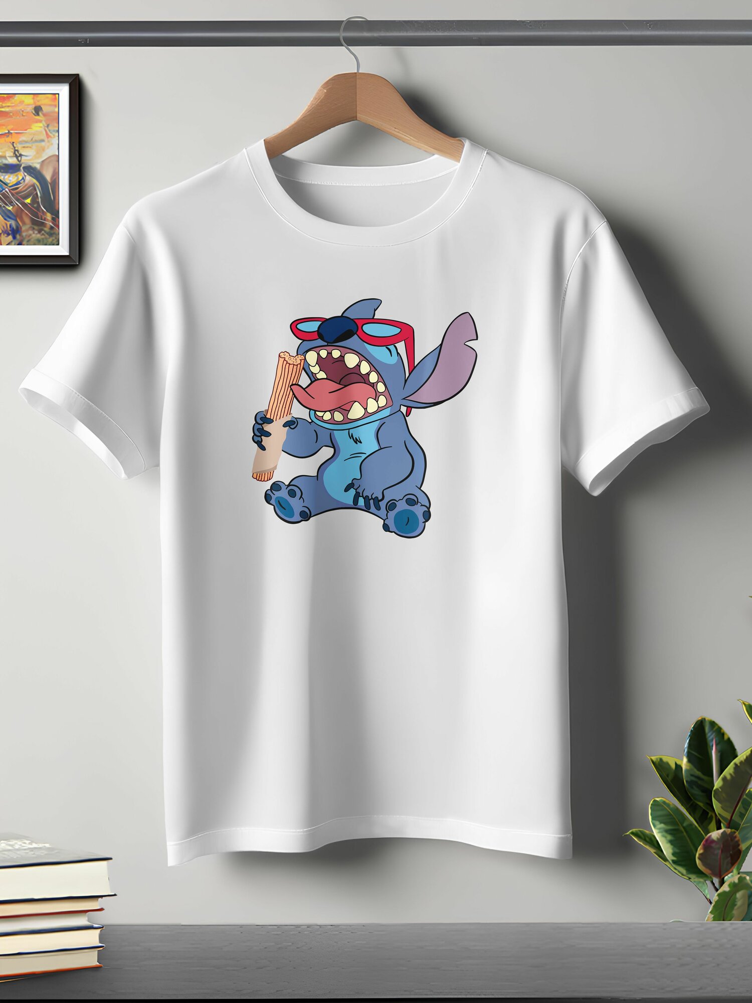 Футболка  Детская ONEQ 122 (7-8) размер с принтом Стич, белая