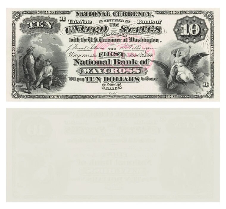 10 долларов 1894 Waycross, Джорджия США, серия B, сувенирная копия, банкноты и купюры редкие коллекционные
