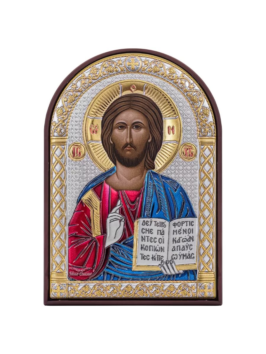 Икона серебряная, греческая Спаситель, 48х68мм.