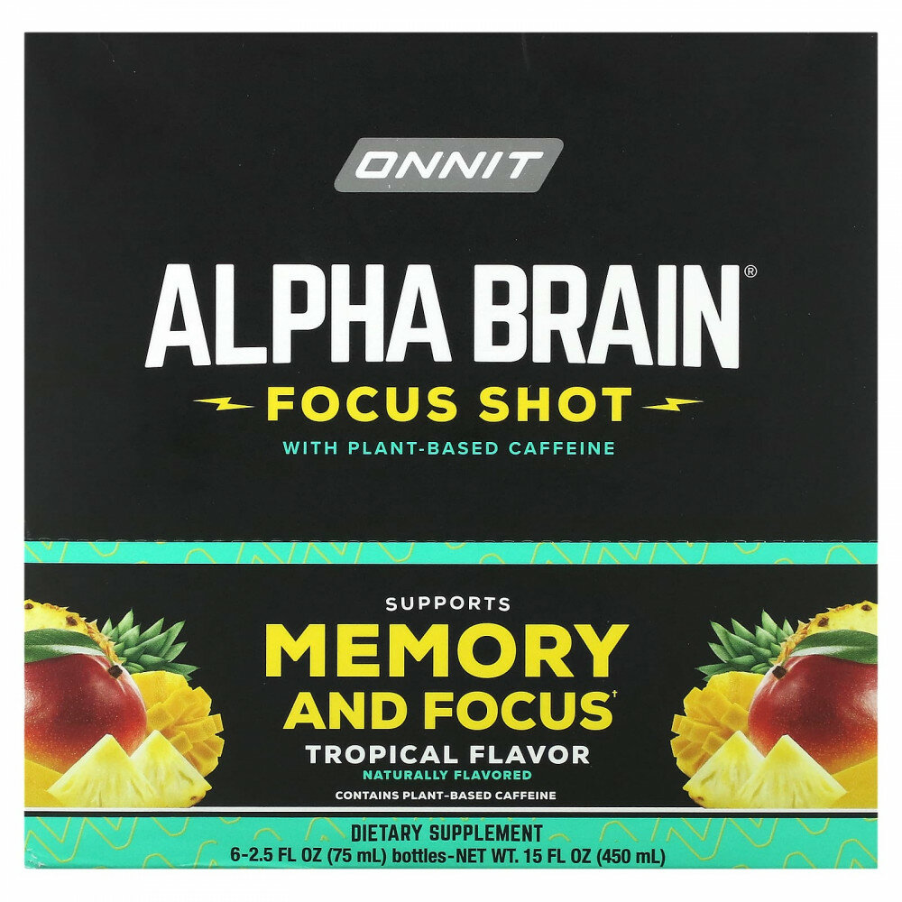Onnit, Alpha BRAIN® Focus Shot, тропические фрукты, 6 флаконов по 75 мл (2,5 жидк. унции)
