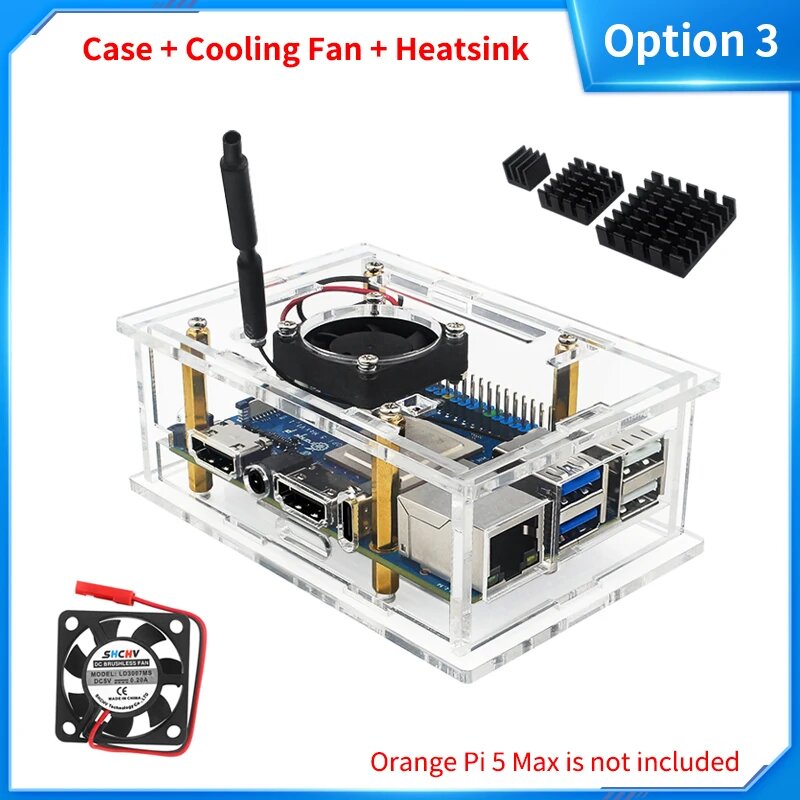 SHCHV Прозрачный корпус с вентилятором для Orange Pi 5 Max Option 3