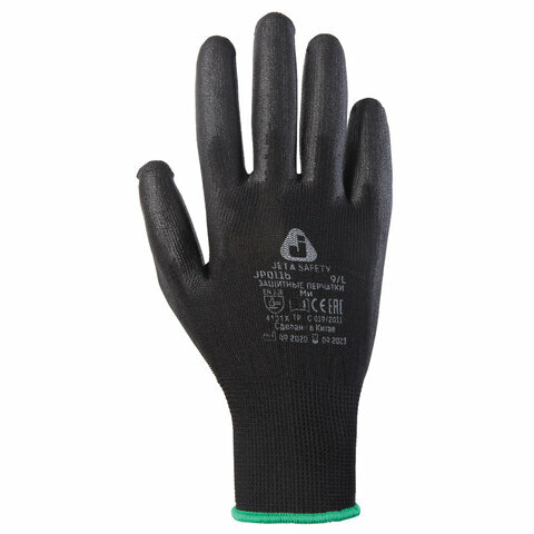 Перчатки нейлоновые JETA SAFETY, полиуретановое покрытие, комплект 12 пар, размер 9 (L), черные, JP011b
