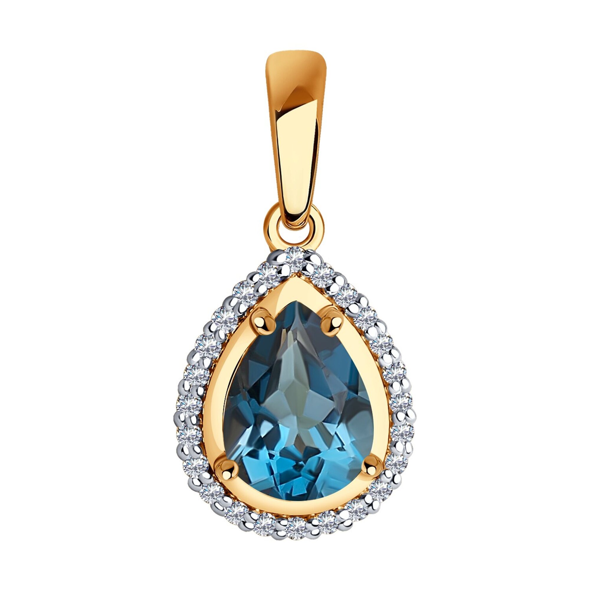 Подвеска, красное золото, 585 проба, Лондон топаз, фианит