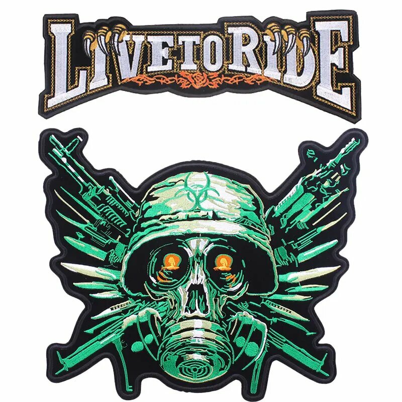 Байкерская нашивка Live To Ride с черепом, темно-зеленый, pu0014