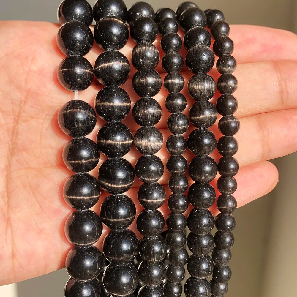 Бусины из черного оникса и агата TTUIJI 4-12 мм Черный, 10mm 37pcs, cat eye