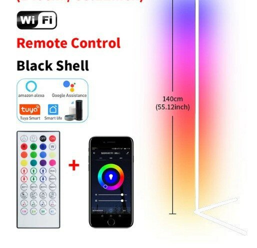 LED atmosphere remote control RGB floor lamp North Europe and America modern simple corner lamp magic color photography fill light corner lamp Wifi graffiti 40 key white + us certified power supply