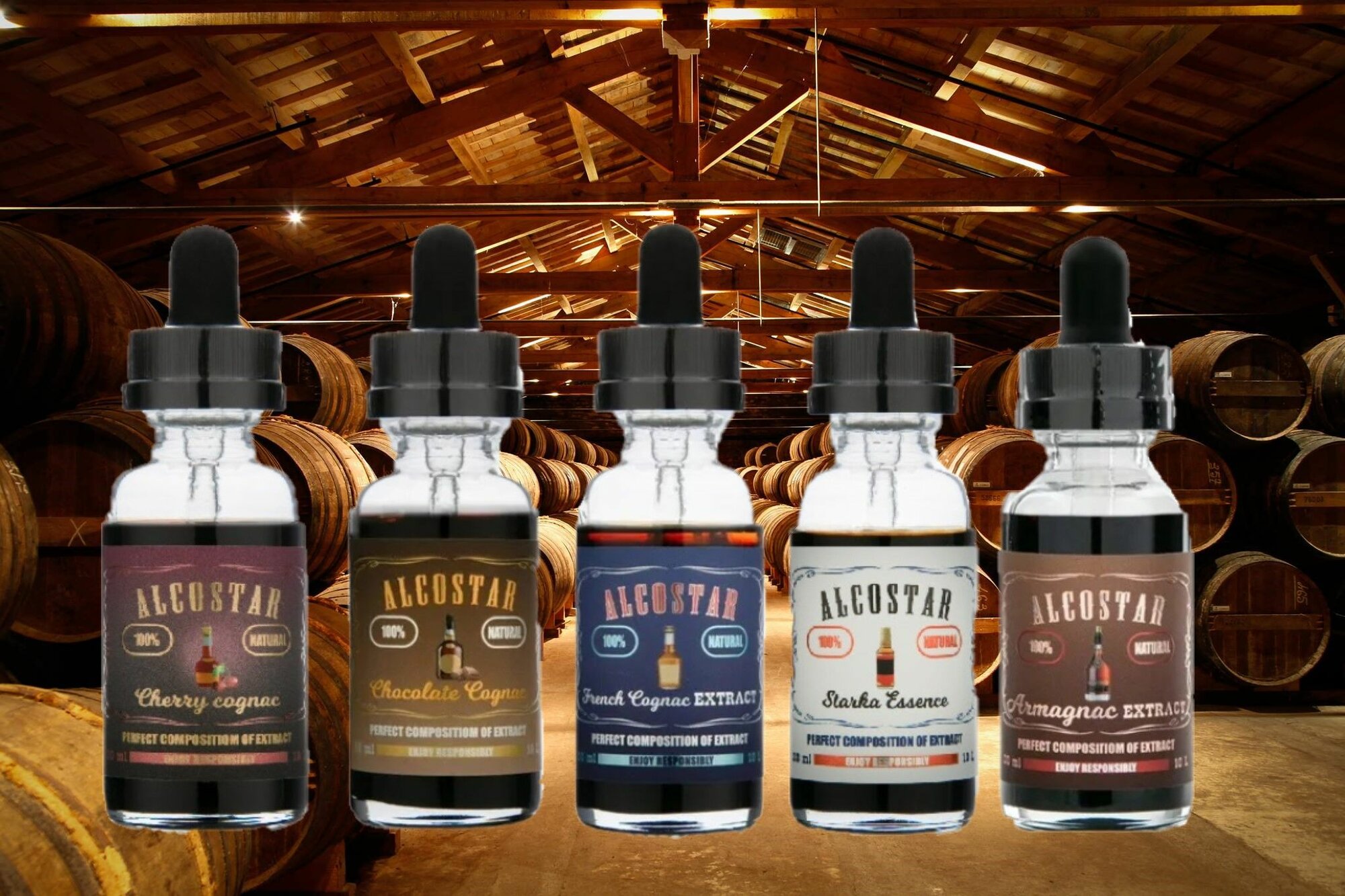 Набор Эссенций Alcostar коньячная серия (Starca, French, Chocolate cognac, Armagnac, Cherry)