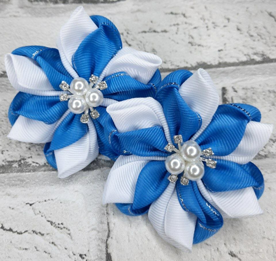 Банты ручной работы. Синие. Школьные.