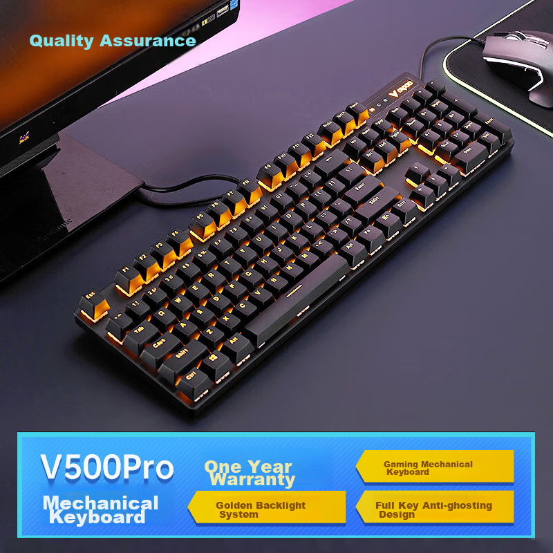Rapoo V500PRO Однократная подсветка Механическая Клавиатура Проводная Полная Размера Игровая Офисная 104 Клавиш Нет