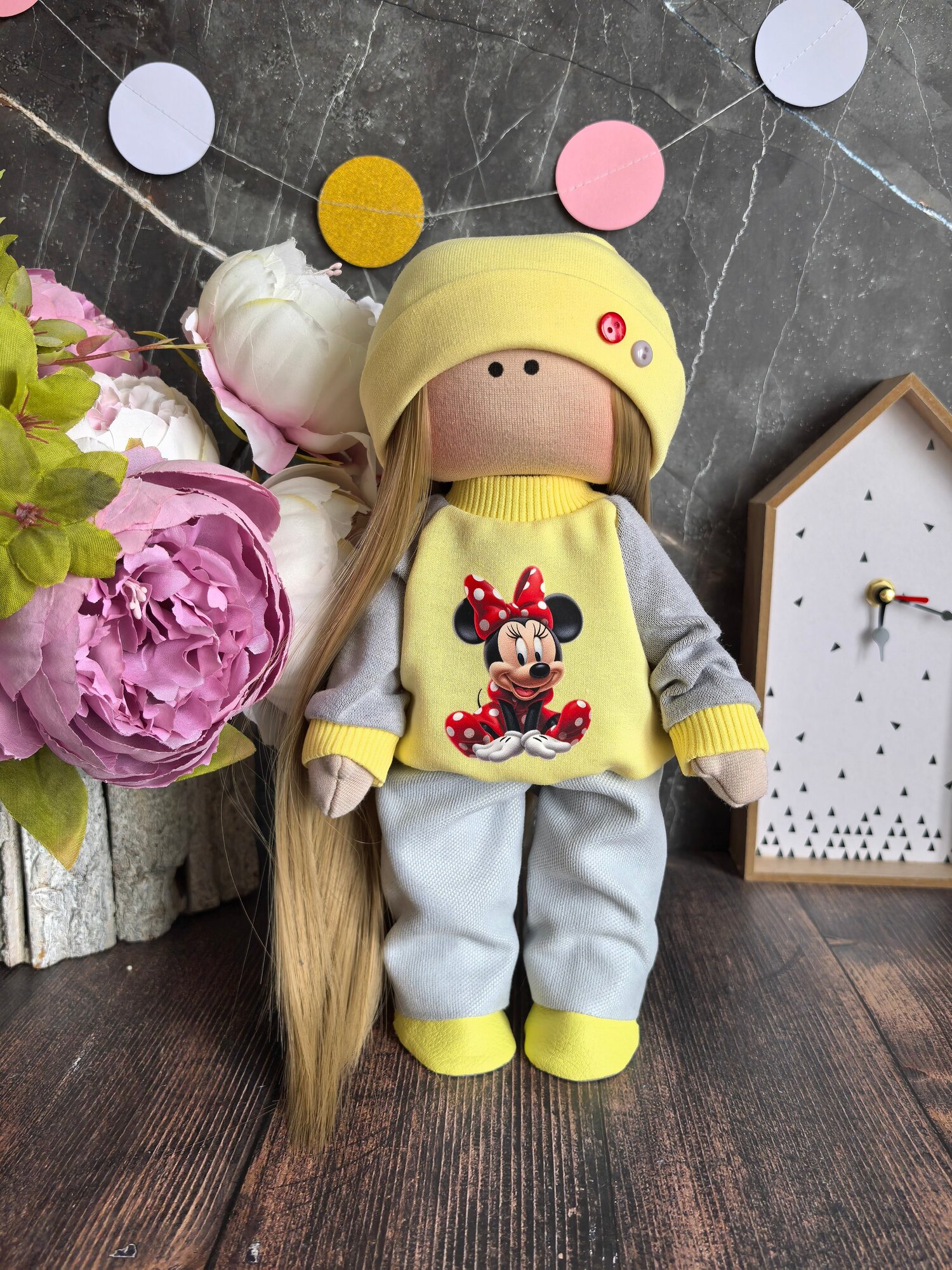 Интерьерная текстильная кукла Тильда 28 см ручной работы