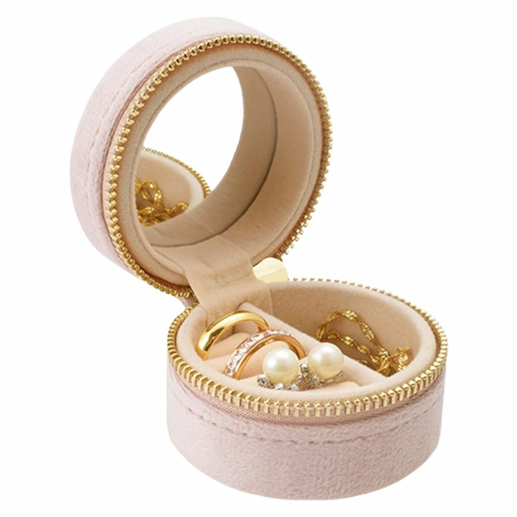 Мини-круглая бархатная Шкатулка Для Драгоценностей-Розовый