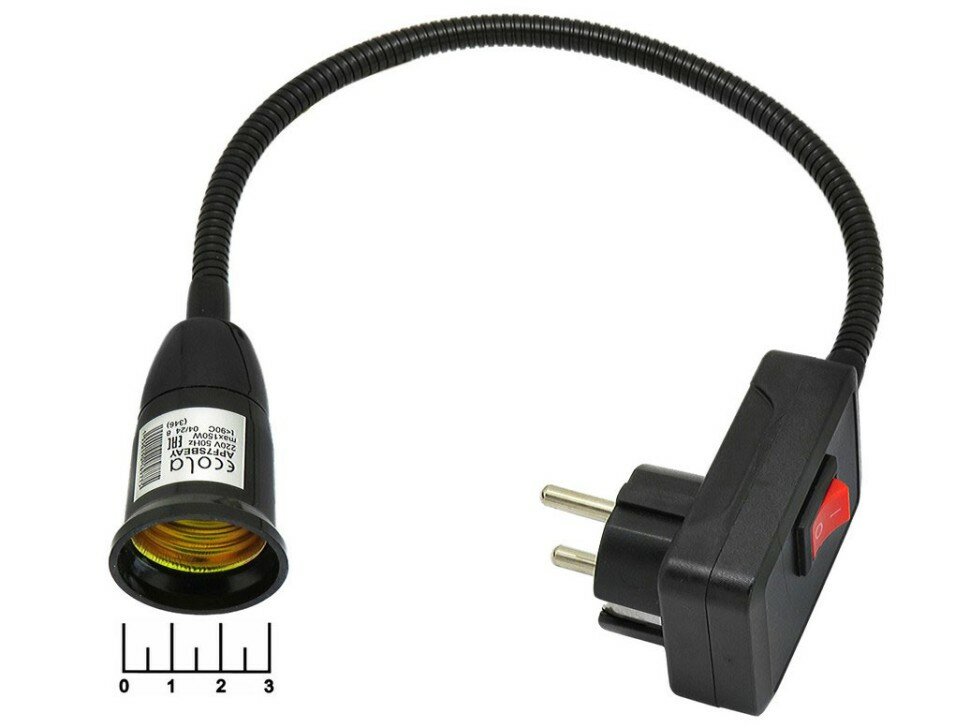 Патрон для лампы E27 с вилкой и выключателем гибкий черный 30см Ecola APF7SBEAY