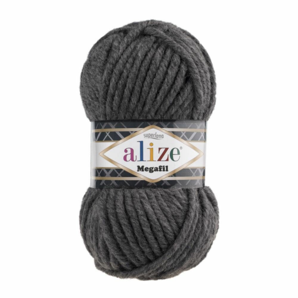 Пряжа для вязания Alize Superlana megafil 196 темно-серый меланж 100 гр/55 м 25% шерсть, 75% акрил