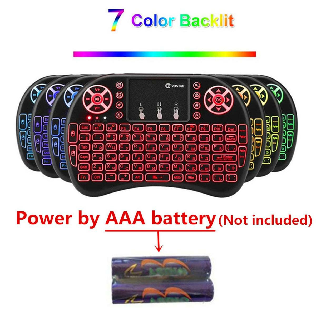 I8 + 2.4G Мини беспроводная клавиатура 7 цветов с подсветкой тачпад ручная русская воздушная мышь для Android TV Box T9