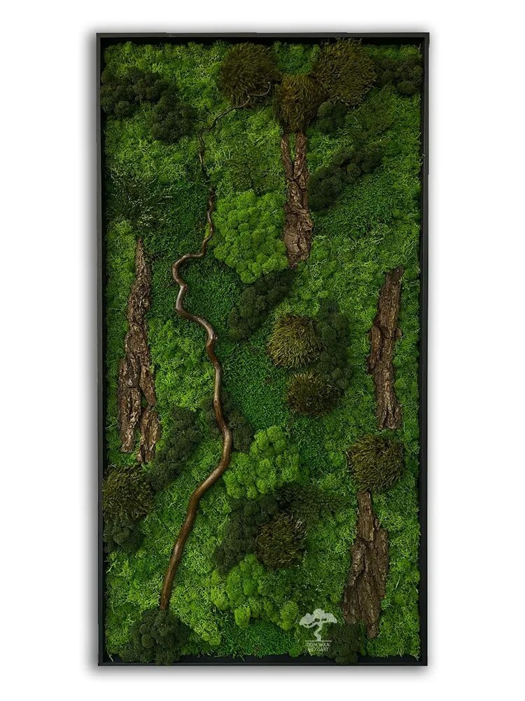 Панно/картина в раме "На опушке" Графит 120*60 см. Дом Мха - MossArt