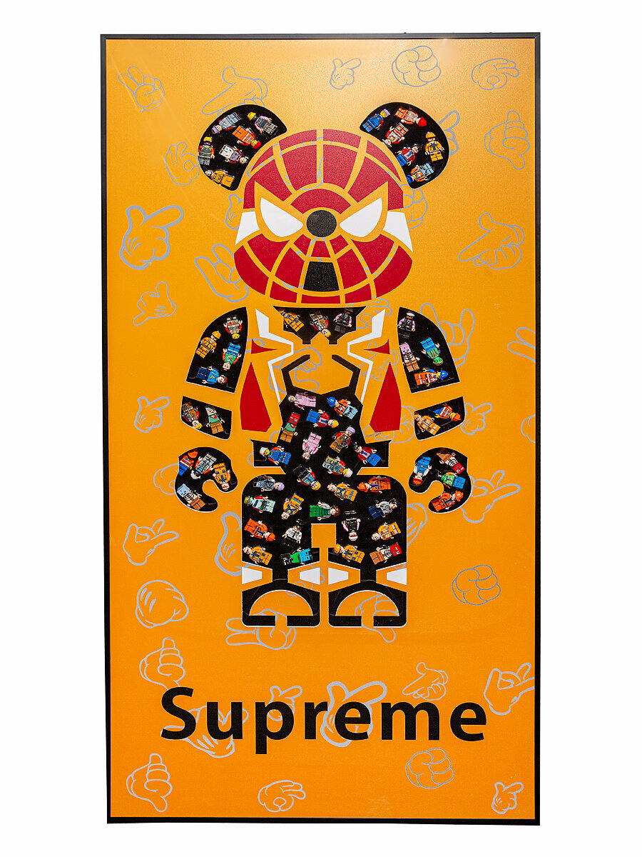 Панно на стену ручной работы "BearBriek Supreme Yellow Lego" для дизайна интерьера 120х60 см