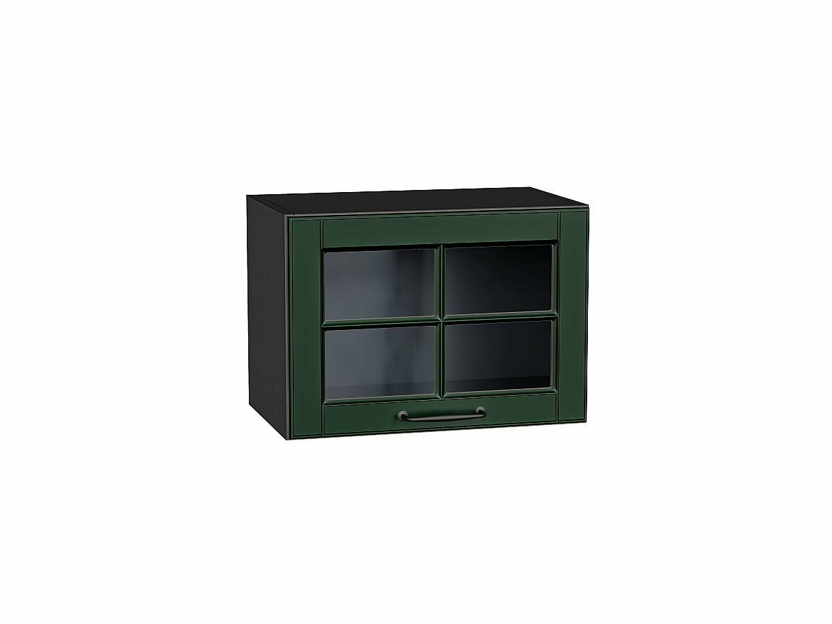 Шкаф верхний горизонтальный остекленный Дублин, цвет фасада Special Green, цвет каркаса Graphite, стекло прозрачное, 358*500*318 мм