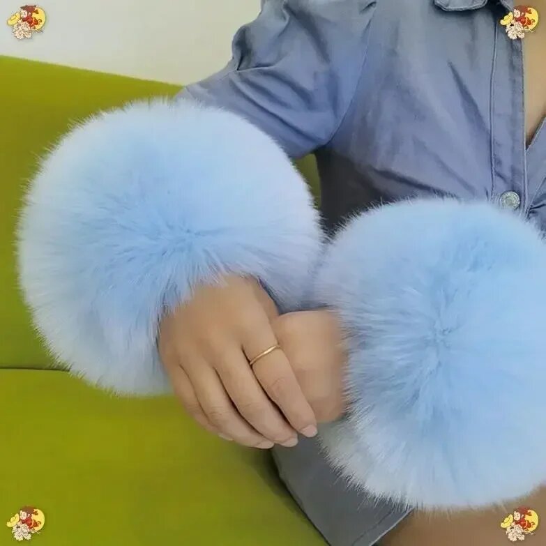 2 шт Женские фальшивые меховые манжеты эластичная меховая рука теплее зимняя пушистый плюшевый ветропроницаемый браслет рукав куртки аксессуары,33,15, искусственный мех,35, светло-синий, SKU00285