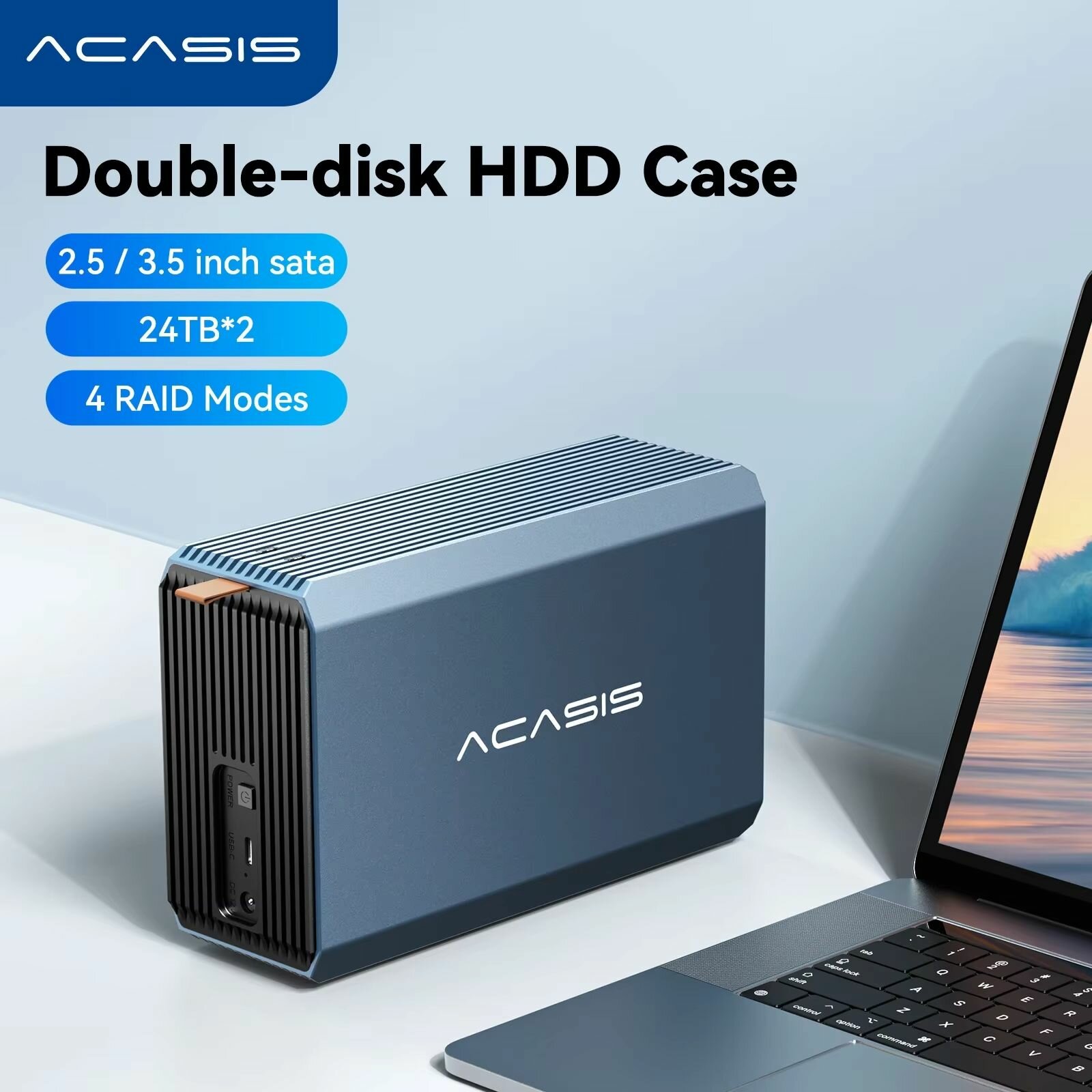Корпус для жесткого диска с двумя отсеками 2,5 / 3,5 дюйма SATA HDD/SSD, USB-C, с Dip-переключателем режима 4 RAID，48TB