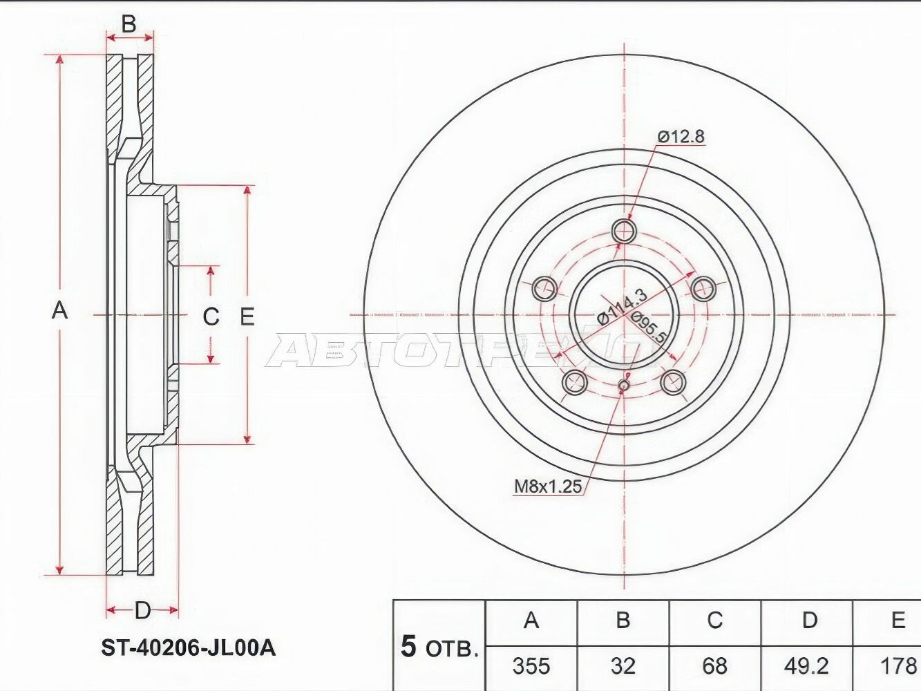 Диск тормозной передний для Инфинити G37, M, Q50, Ниссан Скайлайн арт ST40206JL00A SAT