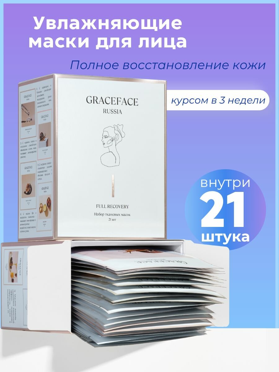 Набор тканевых масок Grace FACE "Полное восстановление", для всех типов кожи, 21 шт.