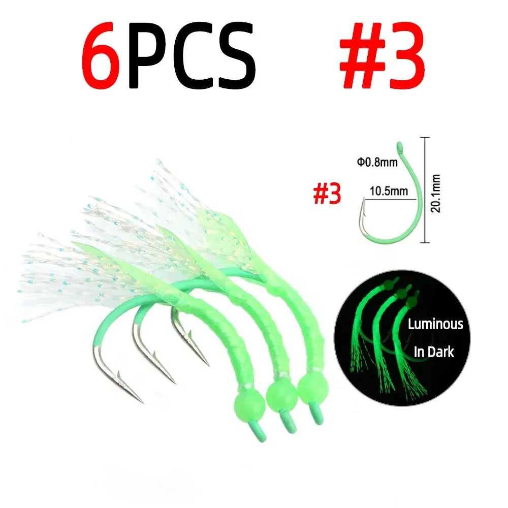 Bimoo Светящиеся мухи для рыбалки 6 шт. 6pcs Size 3