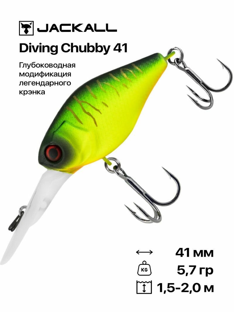 Воблер Jackall Diving Chubby 41, 41 мм, 5,7 гр, 1,5-2,0 м, #Mat Tiger