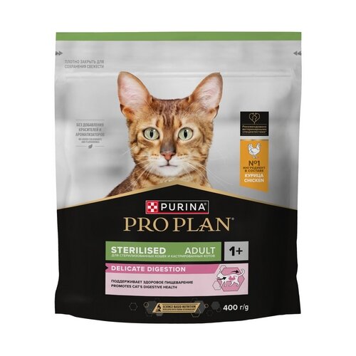 Сухой корм про план для взрослых стерилизованных кошек с чувствительным пищеварением с курицей 400 г