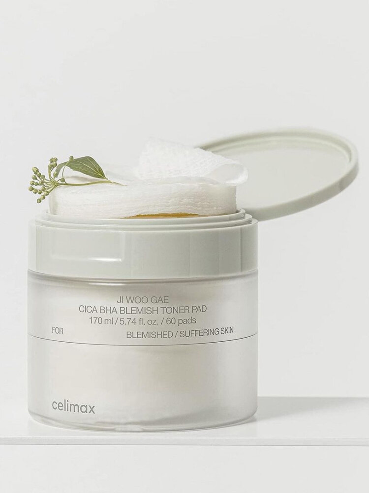 Celimax Пэды-эксфолиант с BHA-кислотой и центеллой от воспалений для проблемной кожи, 60 шт. Ji Woo Gae Cica BHA Blemish Toner Pad 60 pcs
