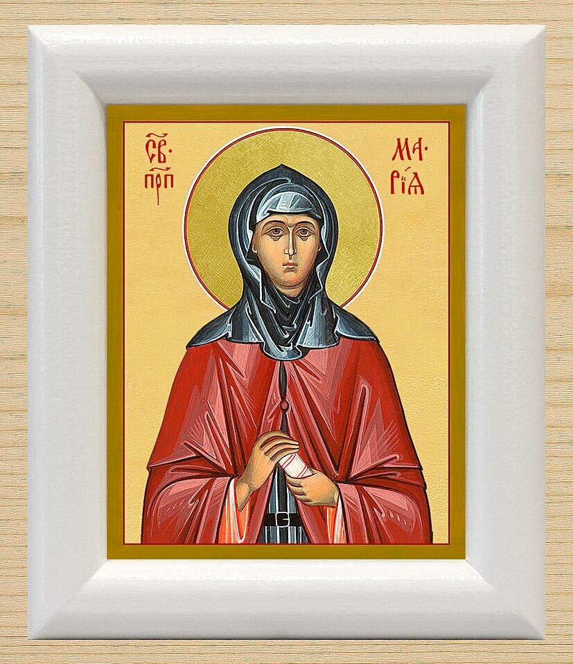 Преподобная Мария Константинопольская, Палестинская, икона в белой деревянной рамке 8*9,5 см