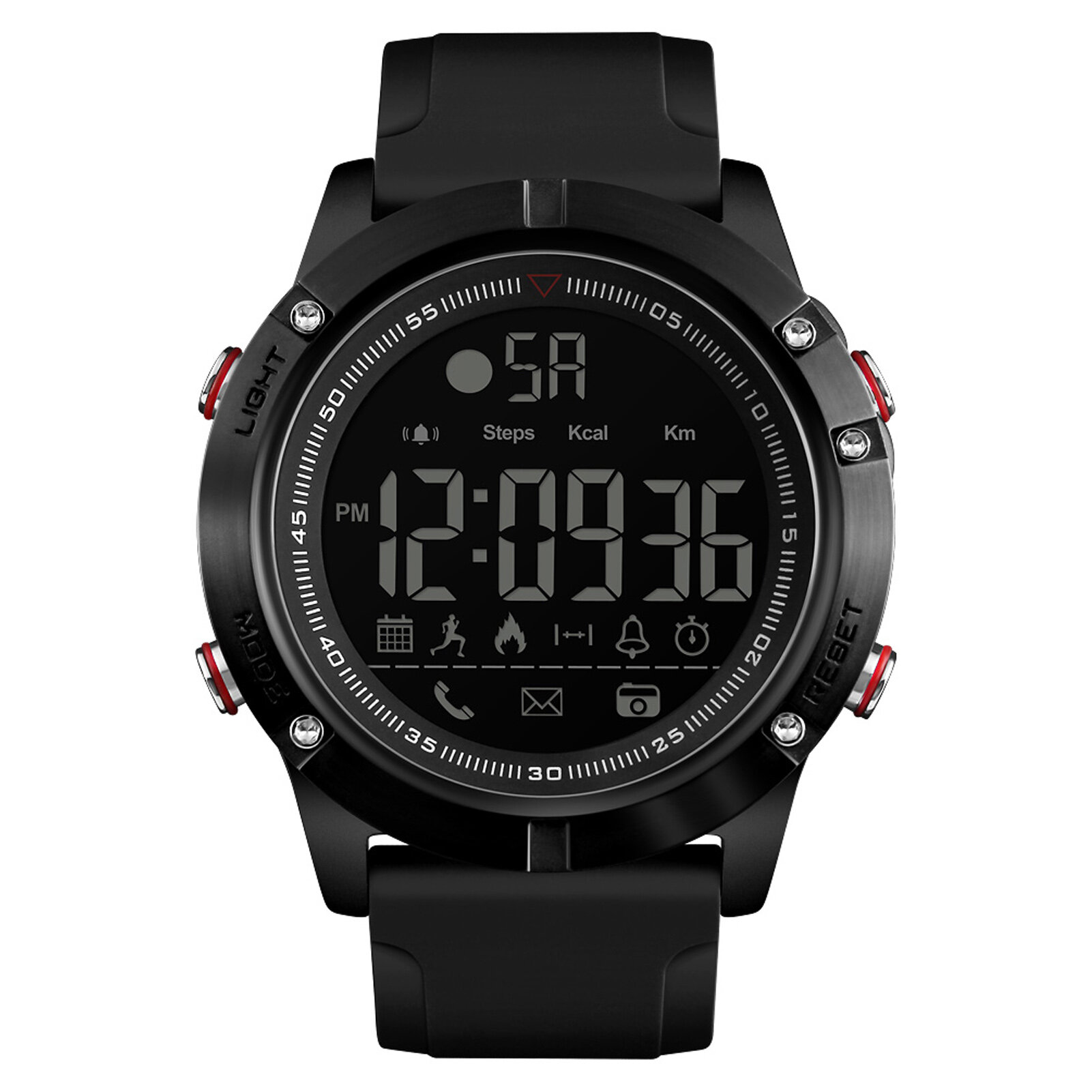 Часы умные 1425 Analog Digital с педометром, подсчетом калорий, фитнес-трекером, 3ATM водозащитой, подсветкой, BT, многофункциональные для мужчин, Android и iOS, черный цвет, корпус из цинка, ремешок из силикона, диаметр циферблата 5.0см, толщина