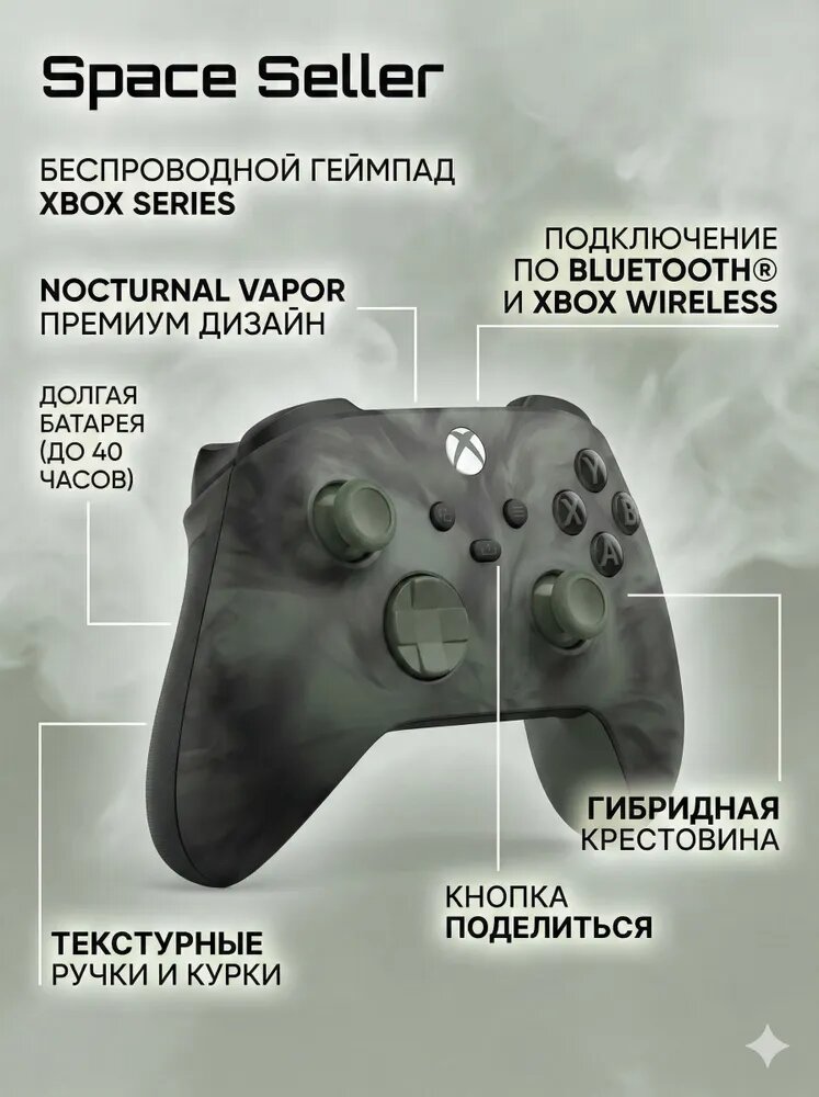 Геймпад для консоли Xbox Microsoft, беспроводной, цвет Nocturnal Vapor