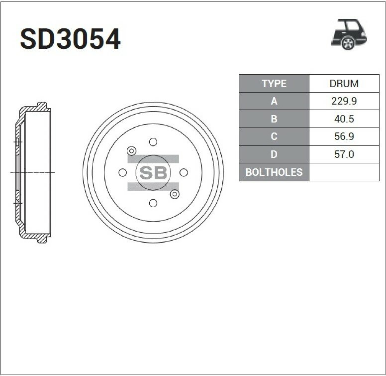 Барабан тормозной SANGSIN SD3054 Chevrolet Aveo 2003-