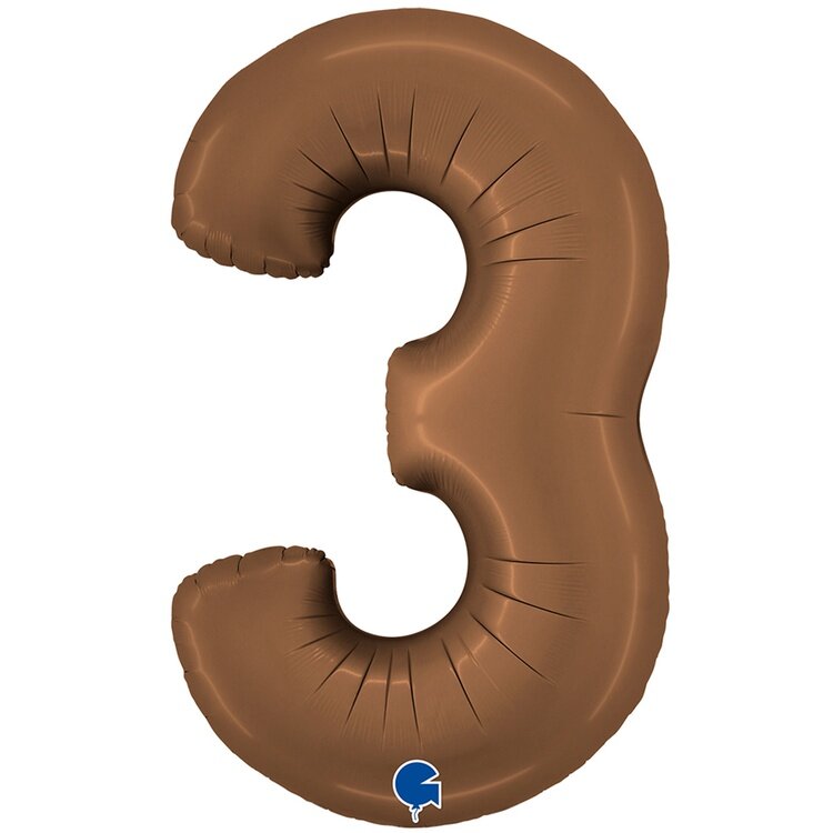 Воздушный шар фольгированный, цифра 3, 40" Сатин Chocolate
