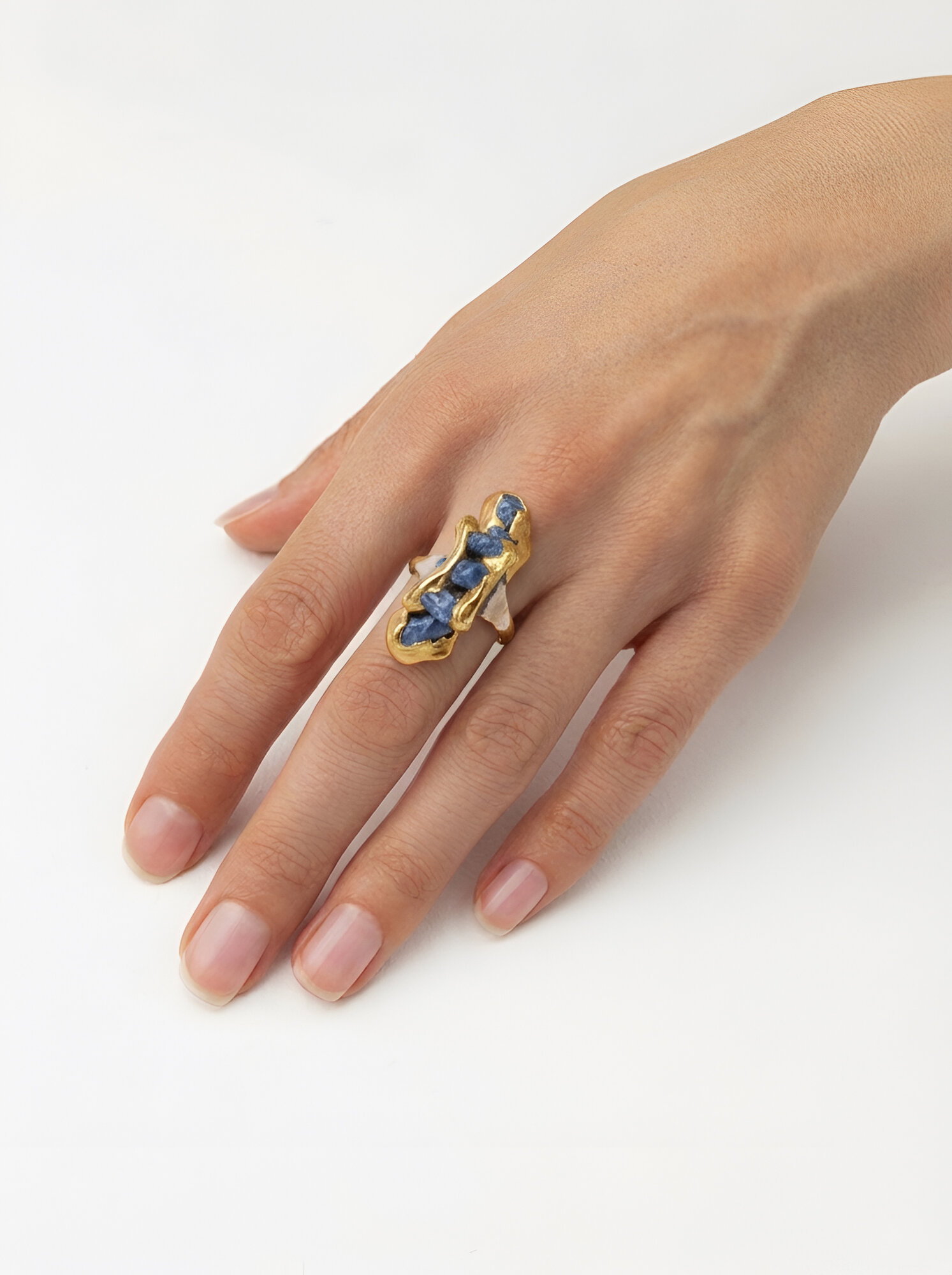 Перстень, серебро, 925 проба, золочение, серебрение, сапфир