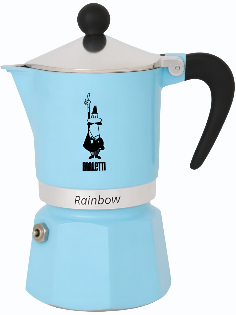 Гейзерная кофеварка Bialetti Rainbow 5042, 3 чашки, 130 мл, голубая
