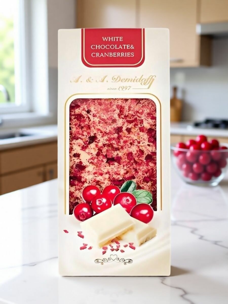 Шоколад белый с добавлением кусочков сушеной клюквы 80 гр 10шт