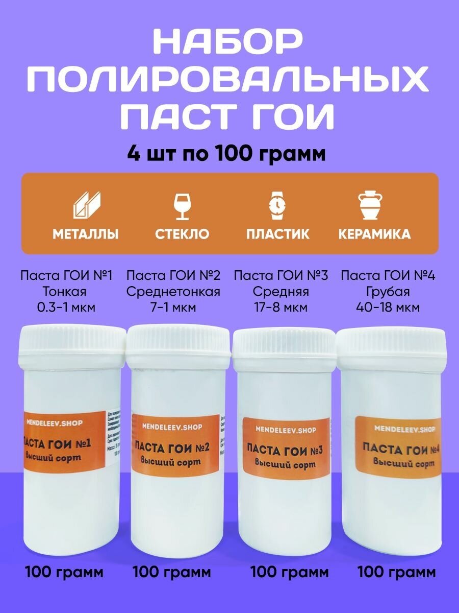 Набор паст ГОИ (№1, 2, 3, 4) 4 шт. по 100 грамм. Для полировки.