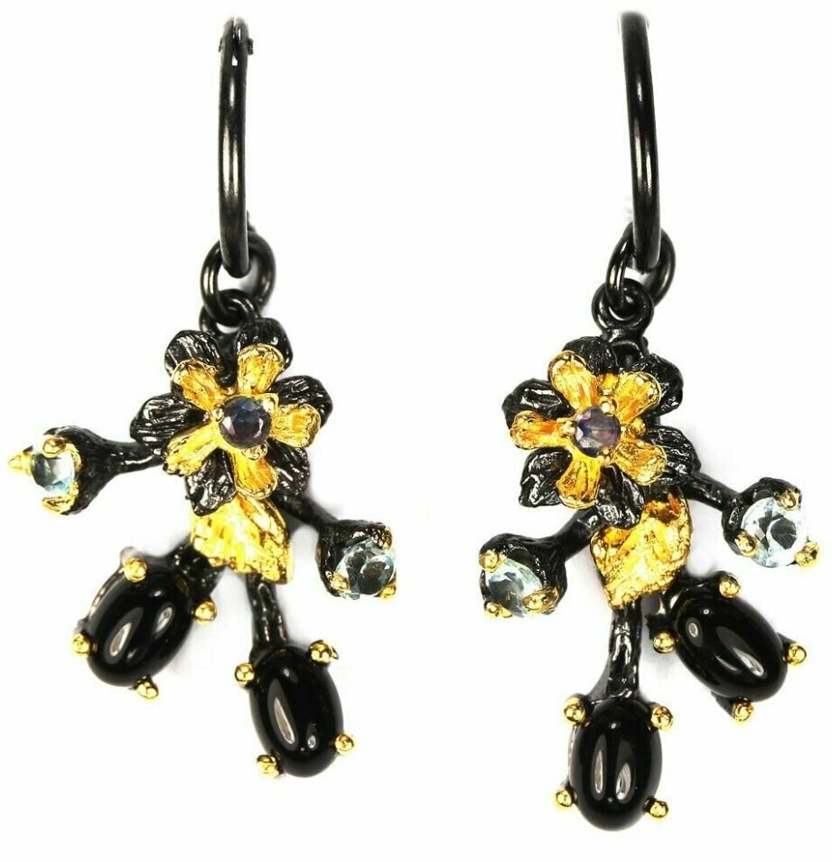 Серьги с подвесками, серебро, 925 проба, шпинель, топаз