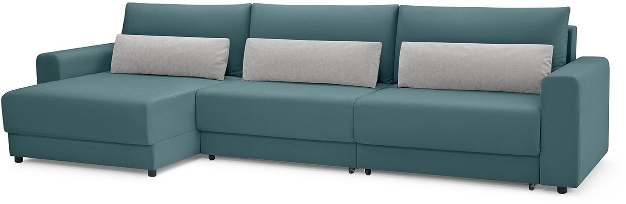 Угловой диван-кровать Hoff Таун, велюр, 339х94х150 см, с универсальным углом, цвет серо-голубой