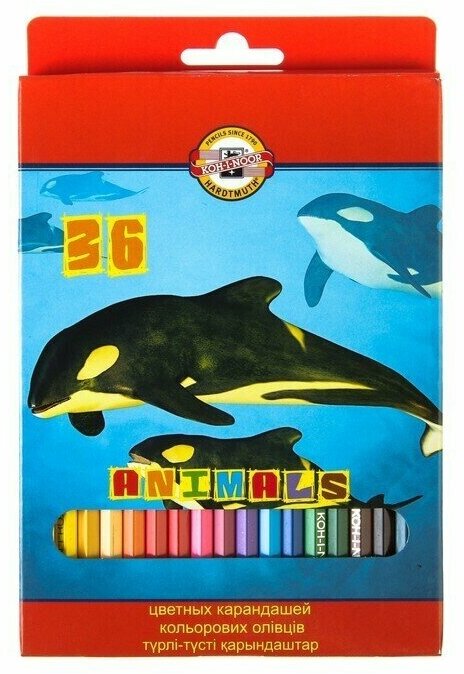 Карандаши цветные KOH-I-NOOR "Животные", 36 цветов, заточенные, картон, европодвес (3555036008KSRU)