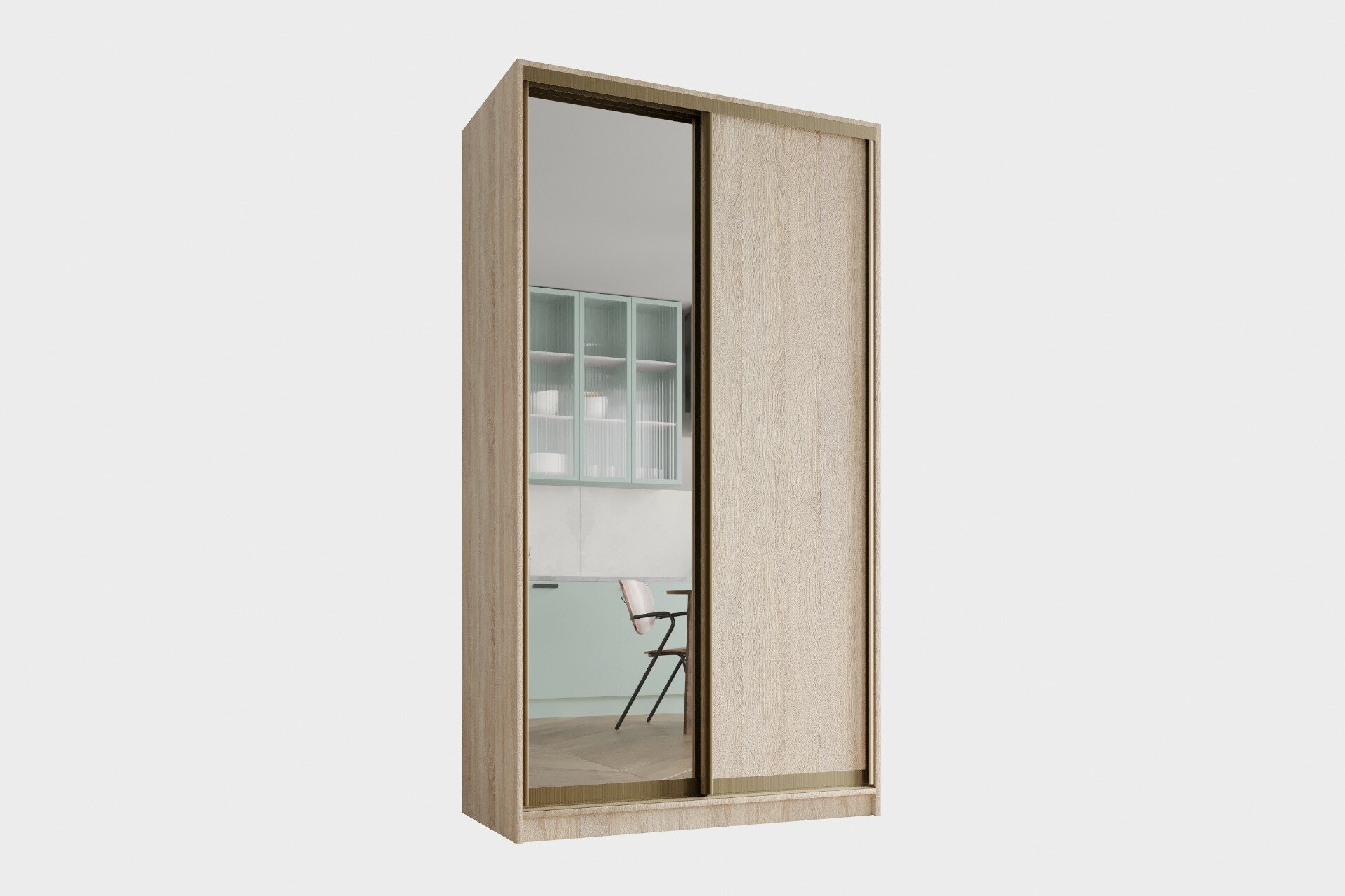 Шкаф купе, для одежды Барри 2, Легкомаркет, 120х45х240, белье/платье, с ящиками, дуб сонома, профиль шампань, с зеркалом