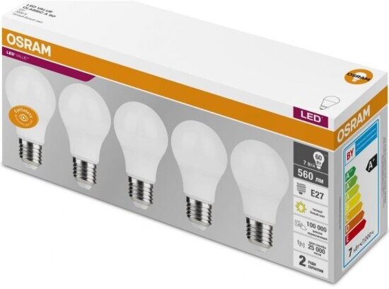 Светодиодная лампа Ledvance-osram LVCLA60 7SW/830 230V E27 OSRAM (упаковка 5 шт)