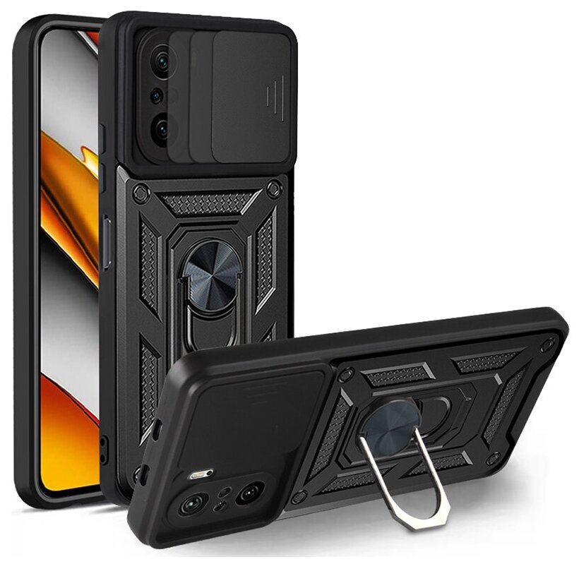 Чехол с кольцом Bumper Case для Xiaomi Poco F3 черный