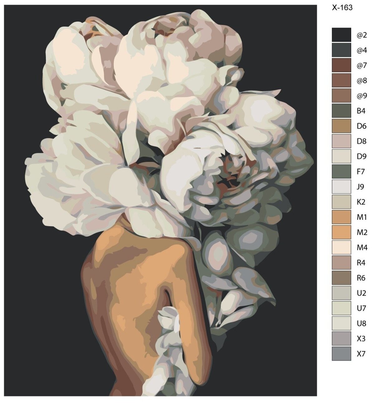 Картина по номерам X-163 "Девушка с пионами" 60x80