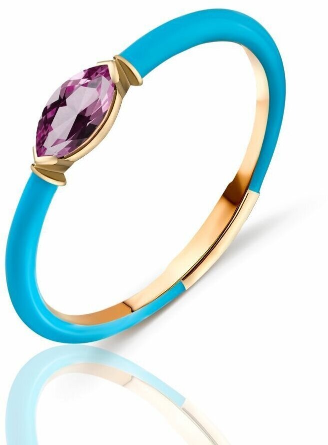 Кольцо, желтое золото, 585 проба, аметист, эмаль